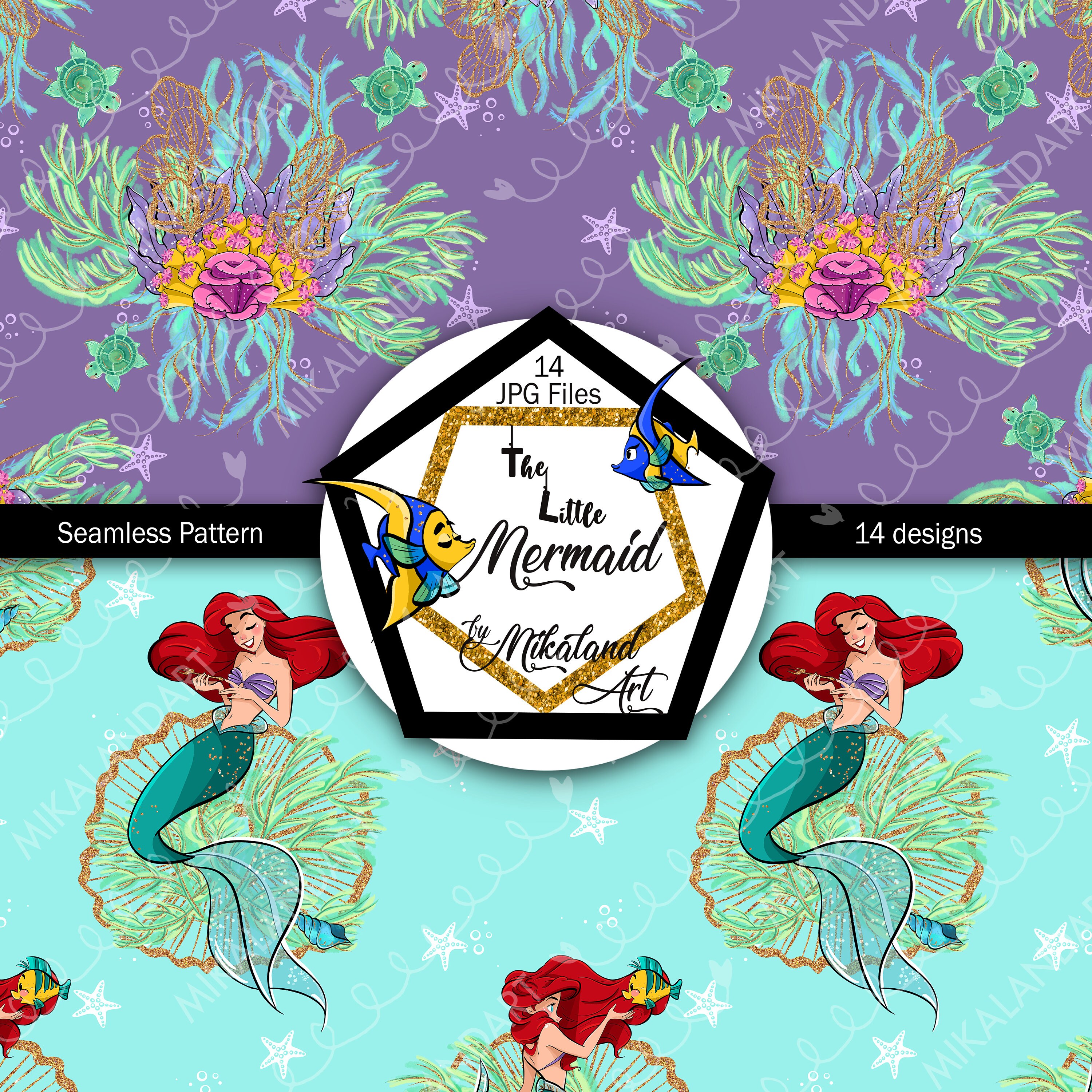 The Little Mermaid Seamless Pattern, Ariel Seamless Pattern, Under the ...