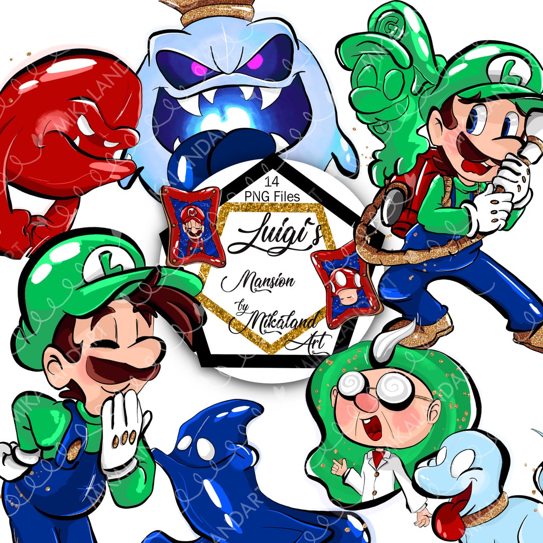 Luigi Hand-drawn Clipart, Mansion, Ghosts, Green, Red, Blue , Mario PNG ...