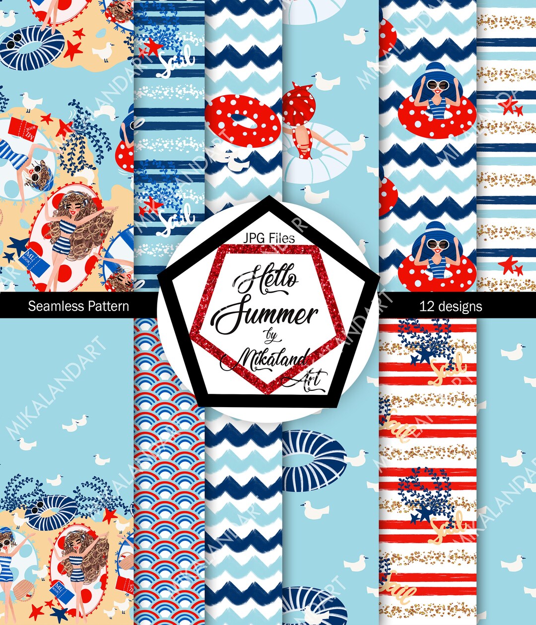 Summer Seamless Pattern, Summer Beach Digital Seamless Paper, Hand ...