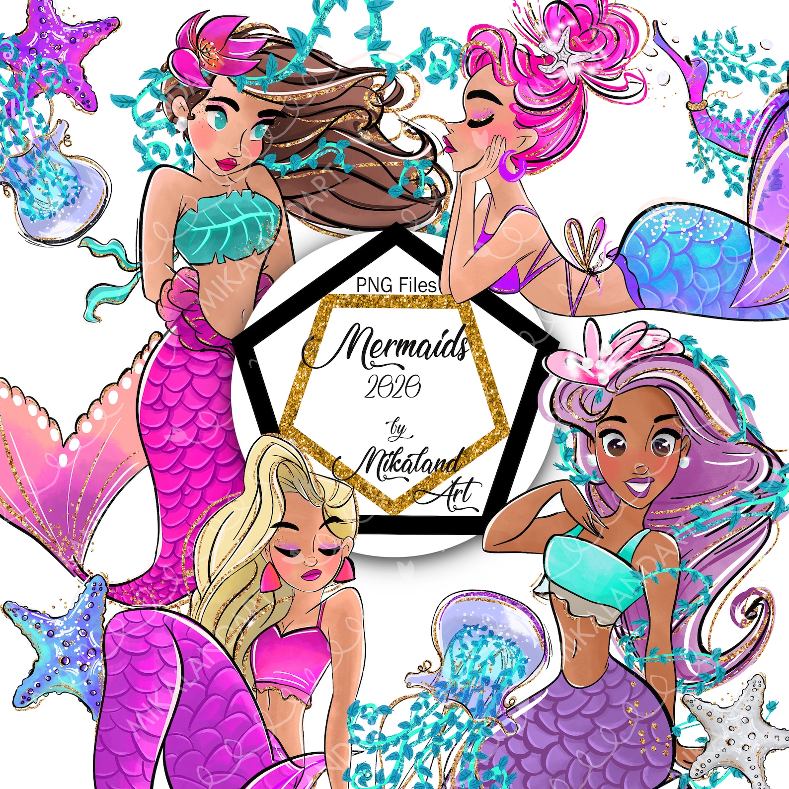 Mermaid Clipart Mermaid PNG Underwater Clip Art Sea | Etsy