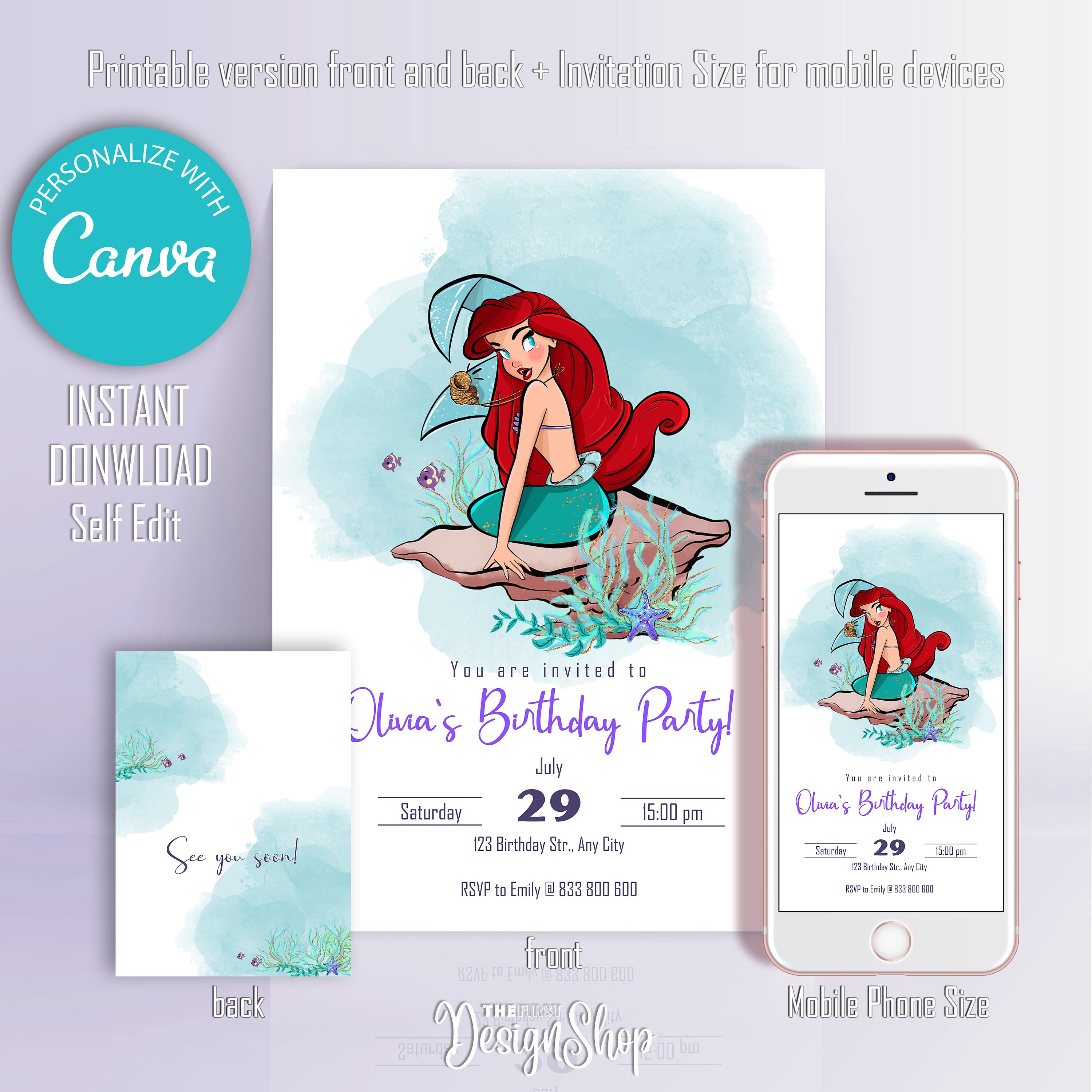 INSTANT DOWNLOAD the Little Mermaid Invitation Ariel - Etsy