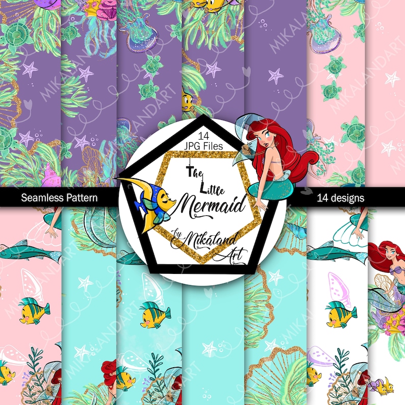 The Little Mermaid Seamless Pattern, Ariel Seamless Pattern, Under the ...