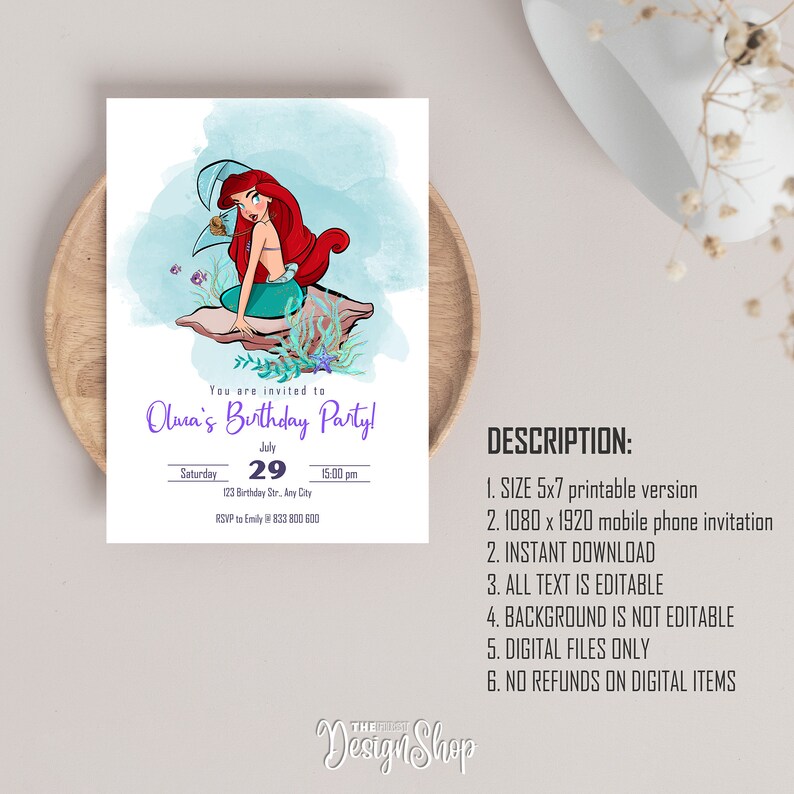 INSTANT DOWNLOAD the Little Mermaid Invitation Ariel - Etsy