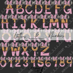 Minnie Mouse PINK&GOLD Alphabet Hand-drawn Clipart Letters and Numbers ...
