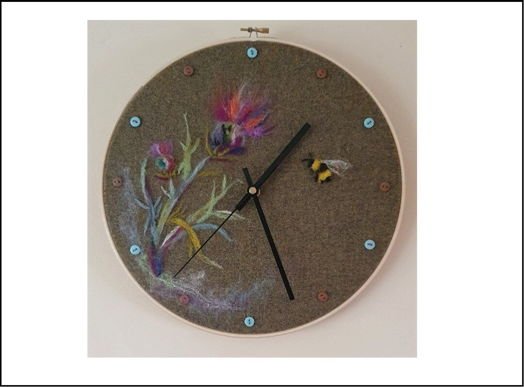 Handmade Felted Wall Clock Thistles and Bee Design Woollen Made to ...