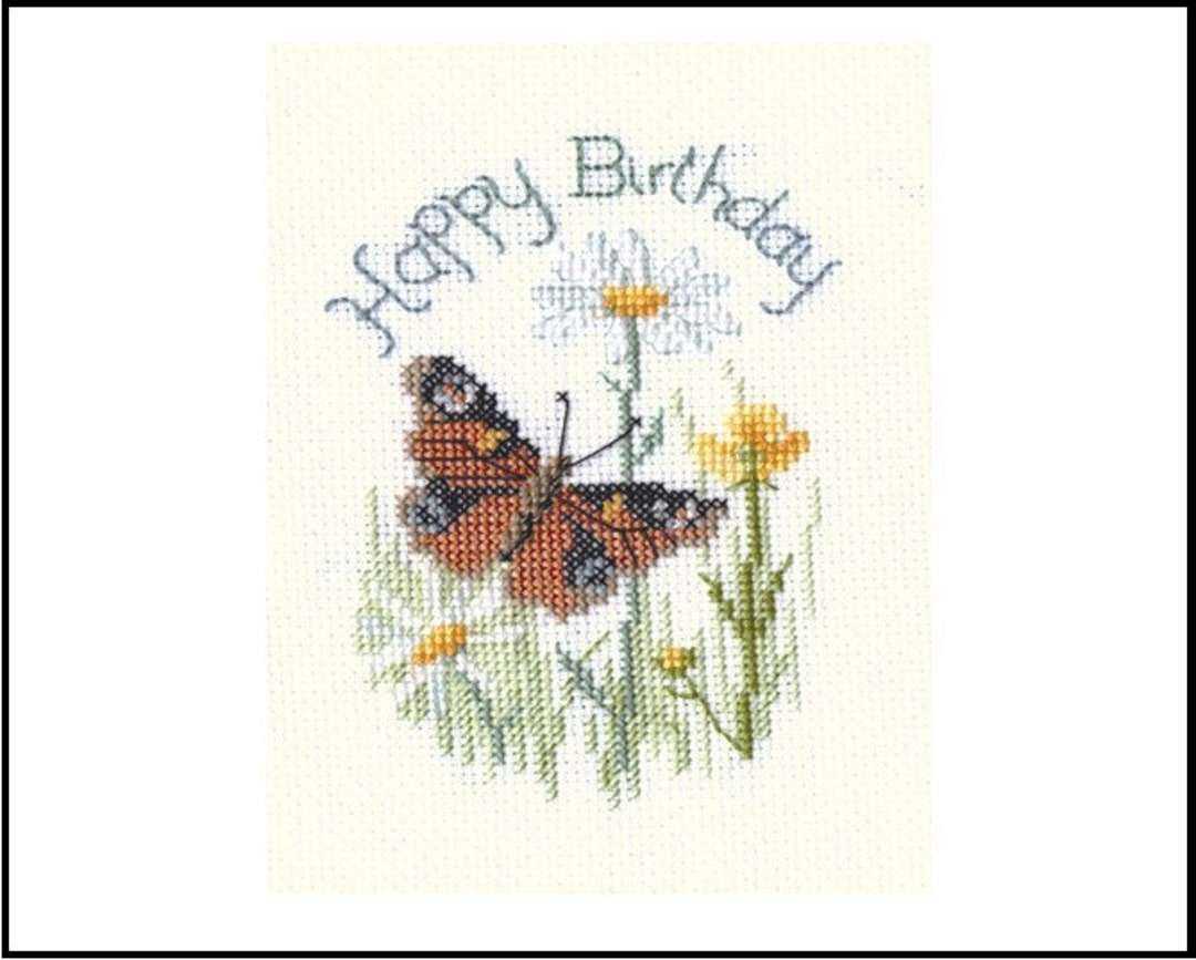 Bothy Threads Happy Birthday Cross Stitch Card Butterflies and Daisies ...