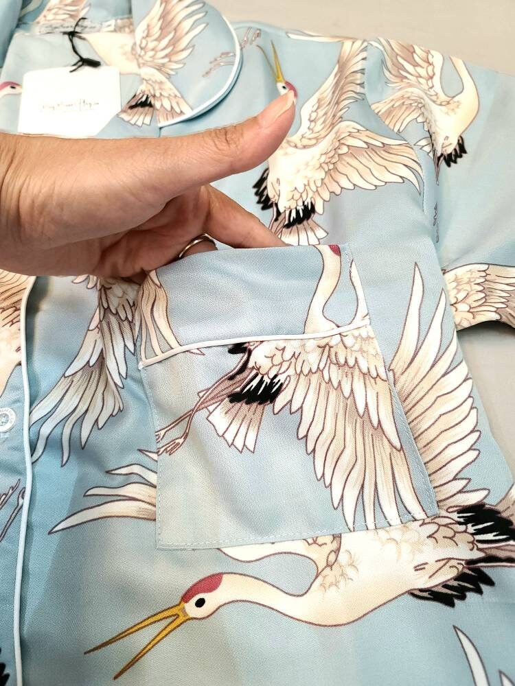 White Cranes in Sky Blue Women Short/Long Sleeves with | Etsy