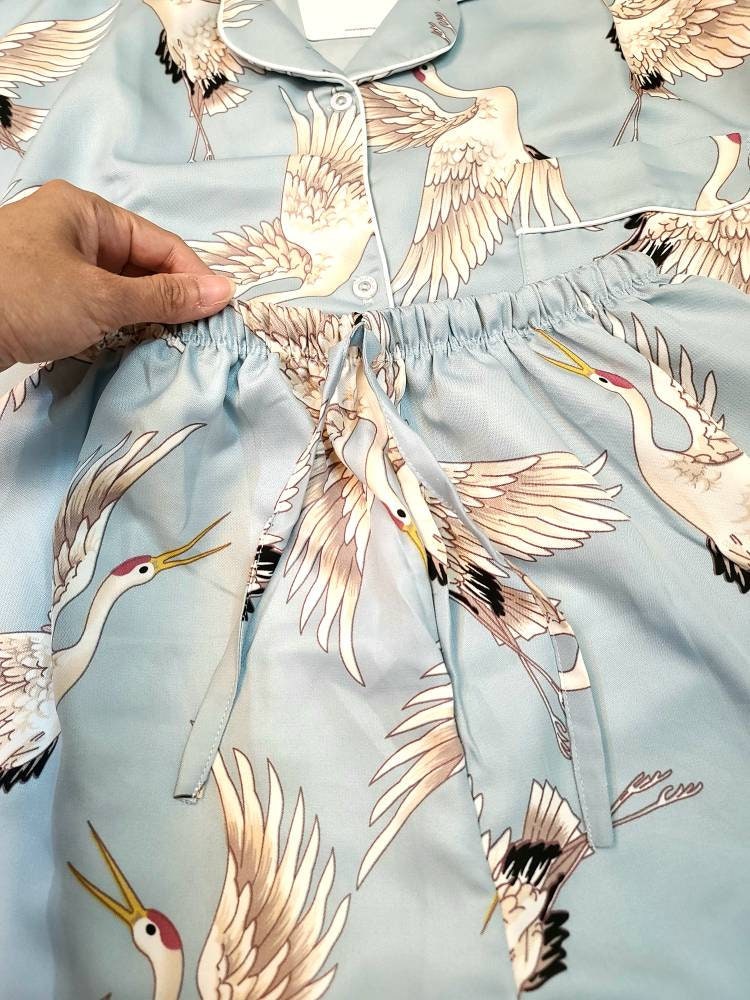 White Cranes in Sky Blue Women Short/Long Sleeves with | Etsy