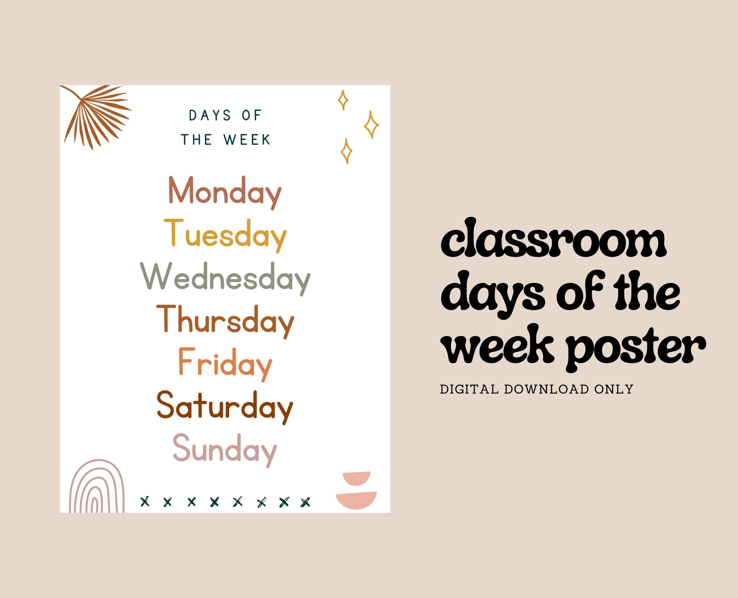 Digital Download Days of the Week Poster | Boho Days of the Week | Boho ...