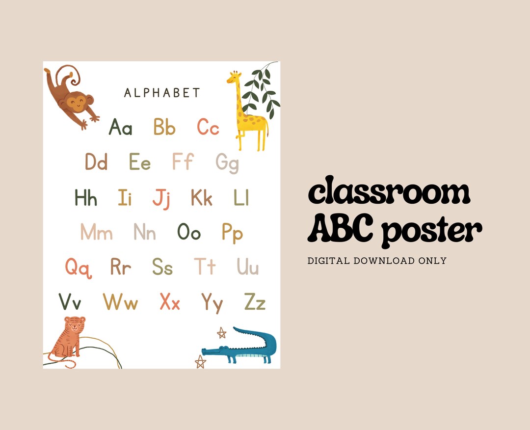 Digital Download Classroom ABC Poster | Safari ABC Poster | Neutral ABC ...