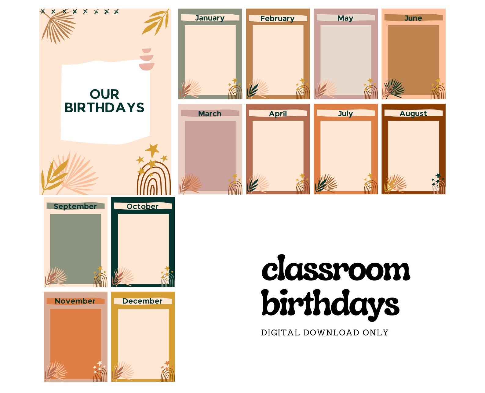 Digital Download Boho Birthday Chart | Boho Classroom | Classroom ...