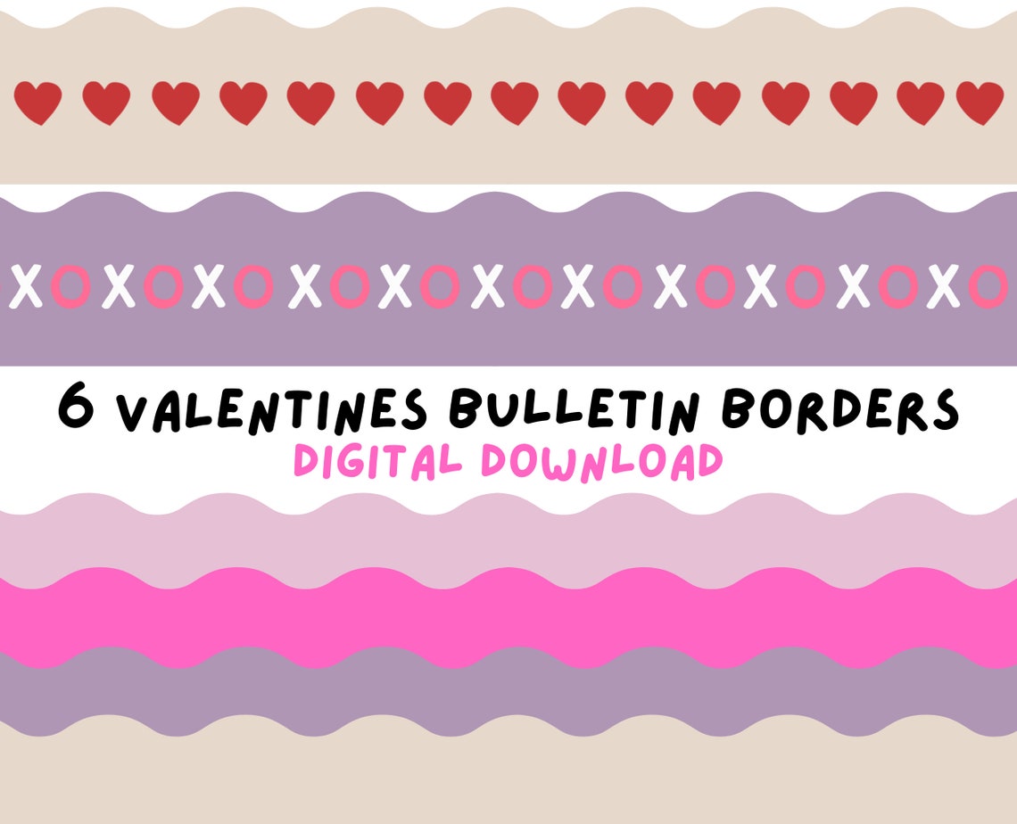 Printable Valentine's Borders bulletin Board 6 Designs - Etsy