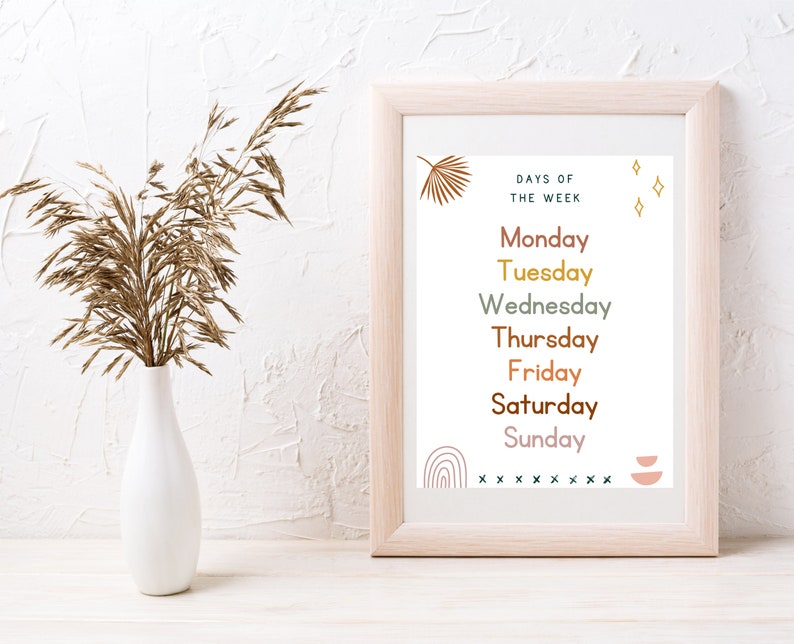 Digital Download Days of the Week Poster Boho Days of the | Etsy