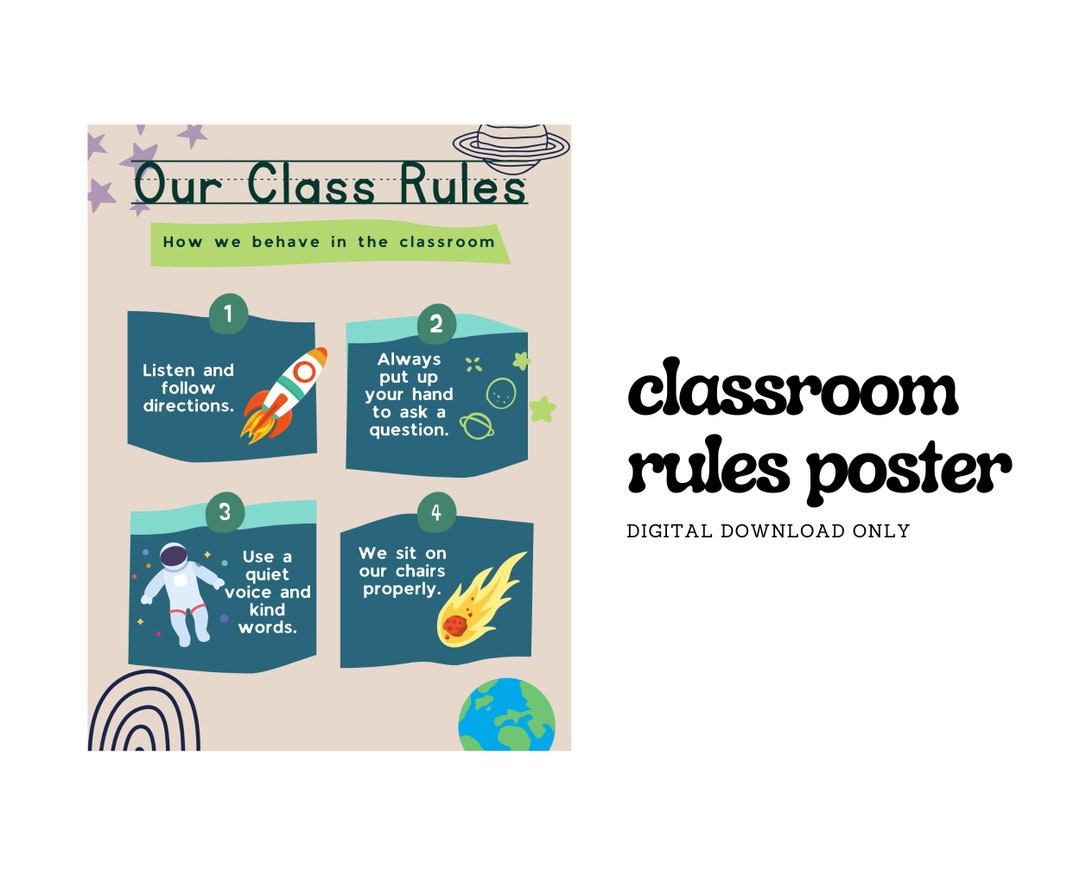 Digital Download Class Rules Poster | Space Themed Class Decor | Space ...