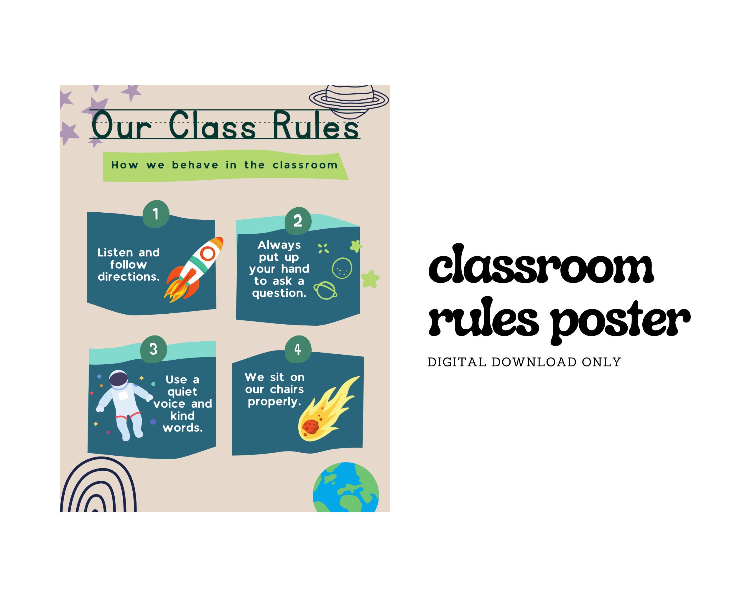 Digital Download Class Rules Poster | Space Themed Class Decor | Space ...