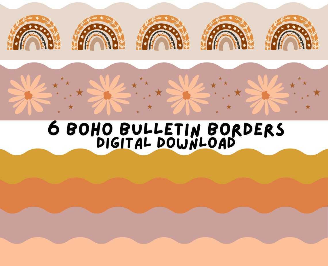 Printable Boho Rainbow Bulletin Borders | Neutral Bulletin Board Theme ...