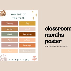 Digital Download Classroom Months of the Year Poster Boho Months of the ...