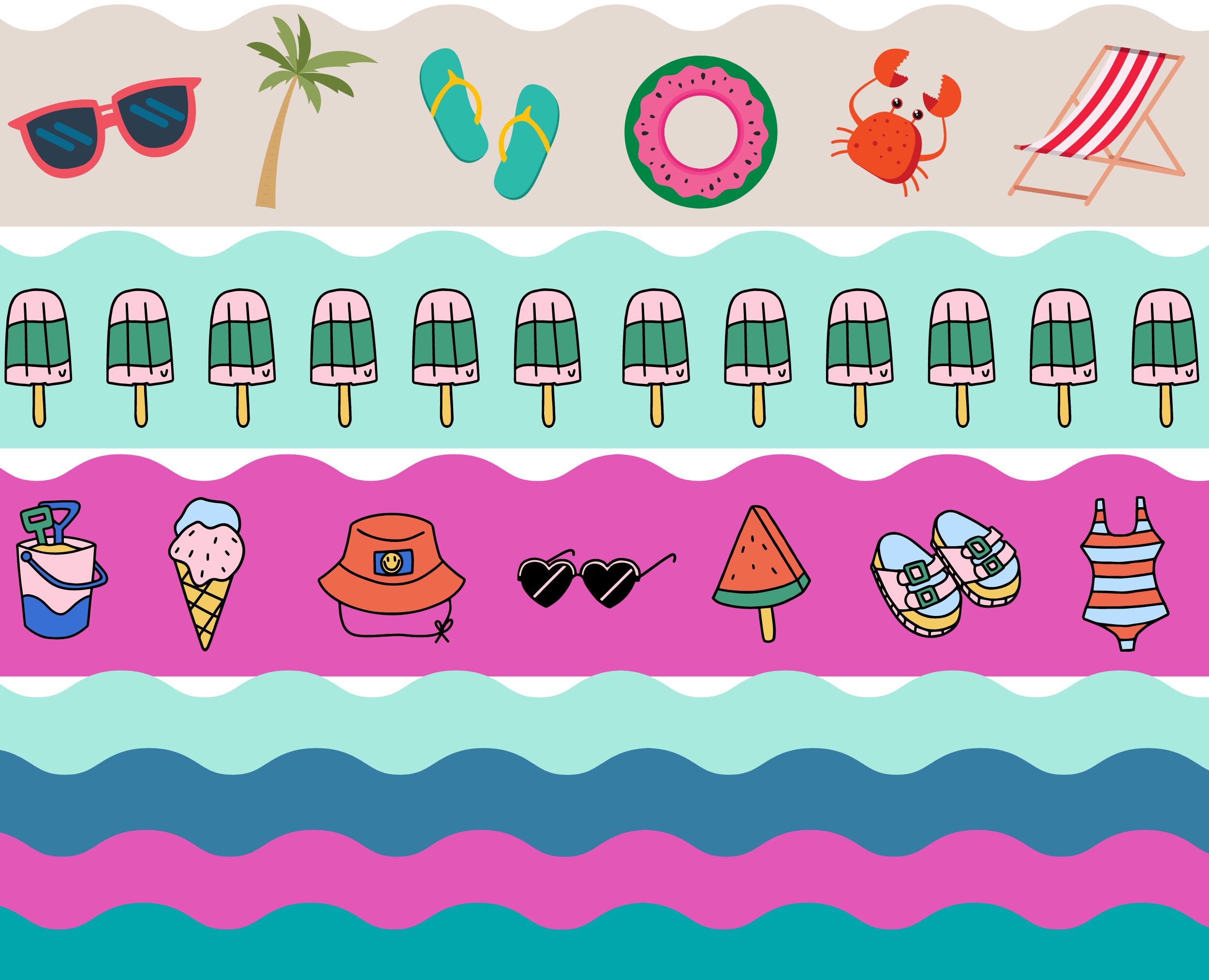 Printable Summer Borders (bulletin Board) - 7 Designs Included | Summer ...