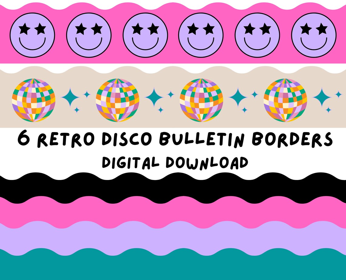 Printable Retro Disco Bulletin Borders | Trendy Bulletin Board | Smiley ...