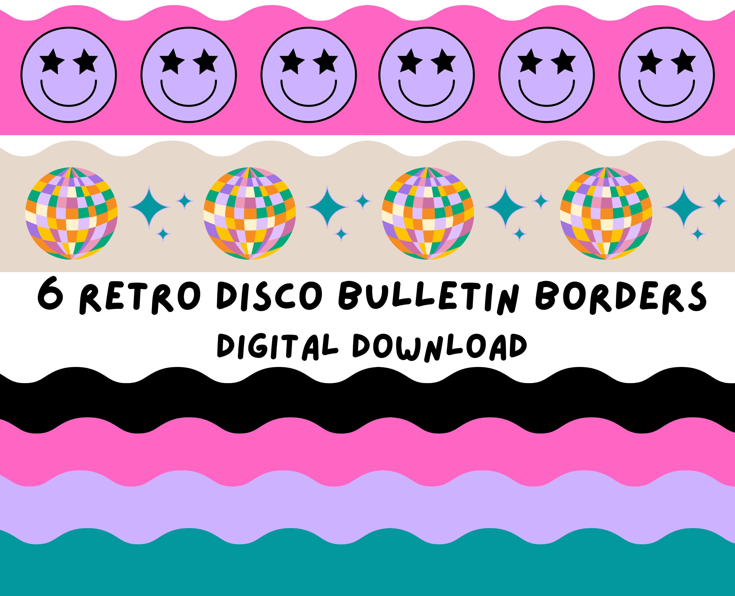 Printable Retro Disco Bulletin Borders | Trendy Bulletin Board | Smiley ...