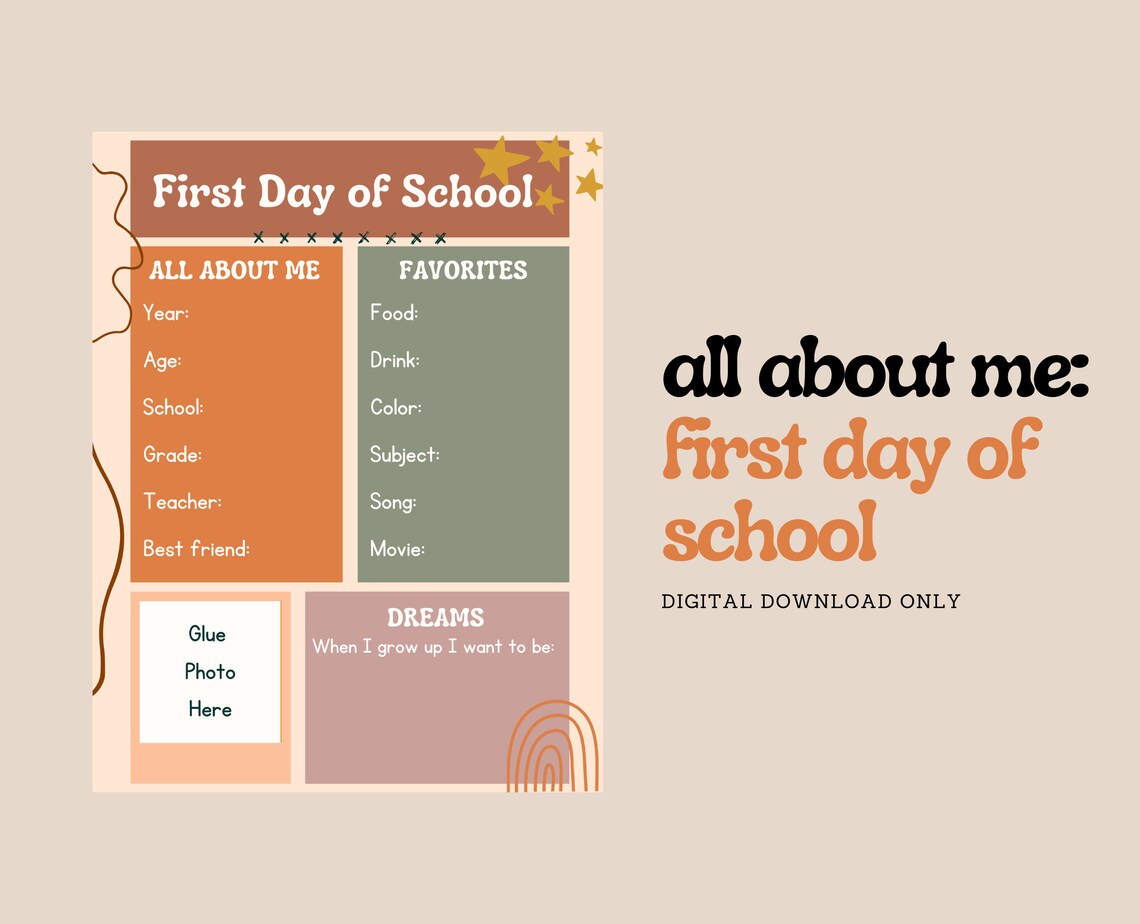 First Day of School Activity Digital Download | Boho Themed First Day ...