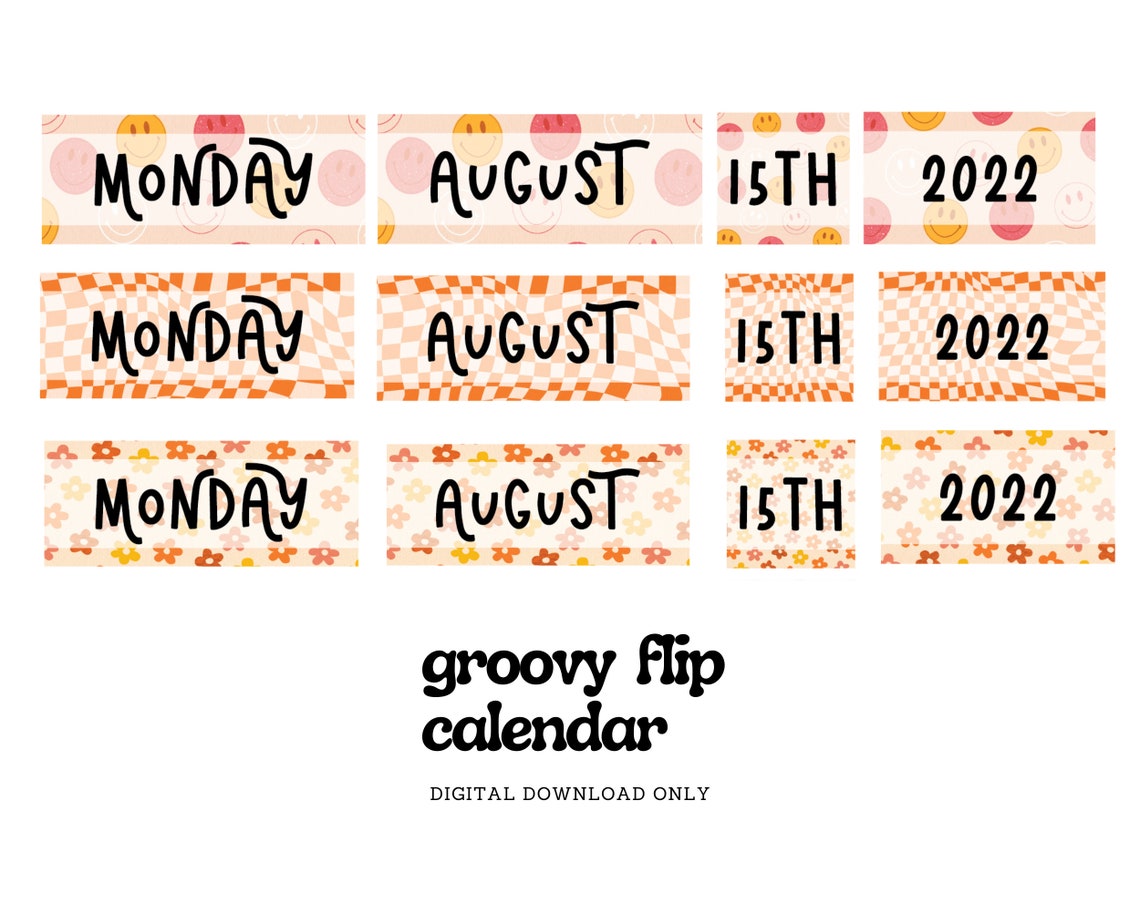 Groovy Flip Chart Calendar Set (3 DESIGNS) | Daily Flip Calendar Cards ...