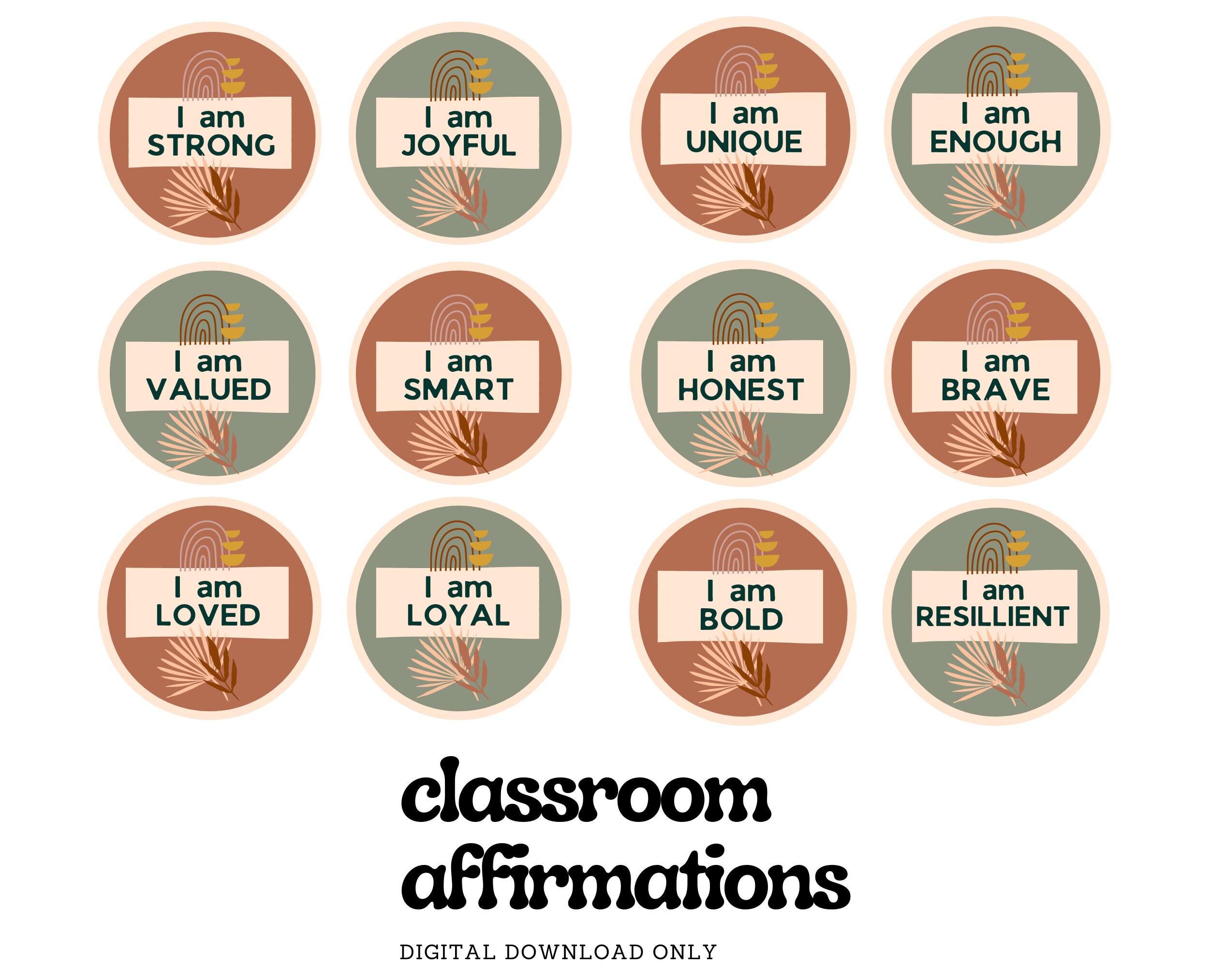 Digital Download Classroom Affirmations | Boho Themed Affirmations ...