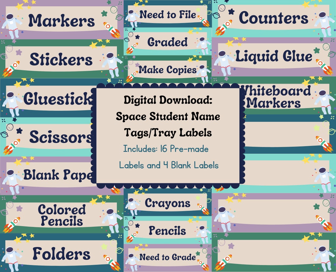 Digital Download Space Student Name Labels Digital Download Teacher ...