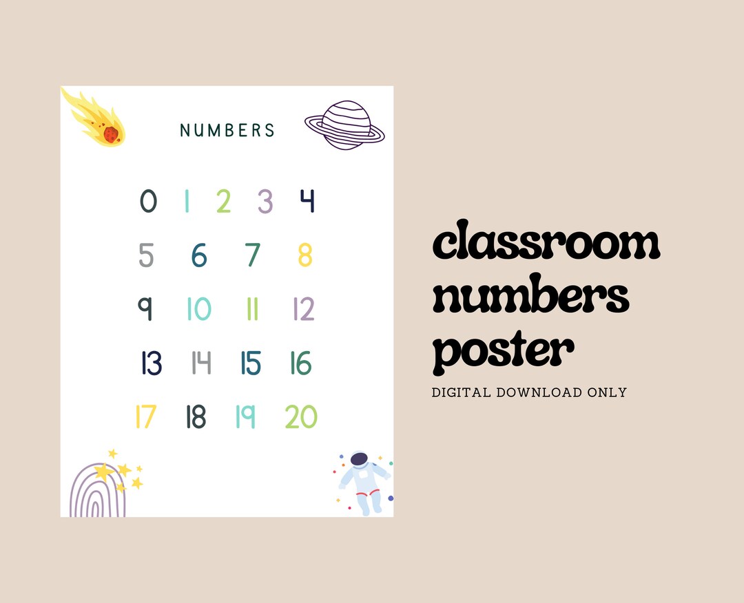 Digital Download Numbers Poster | 0-20 Numbers Poster | Space Theme ...