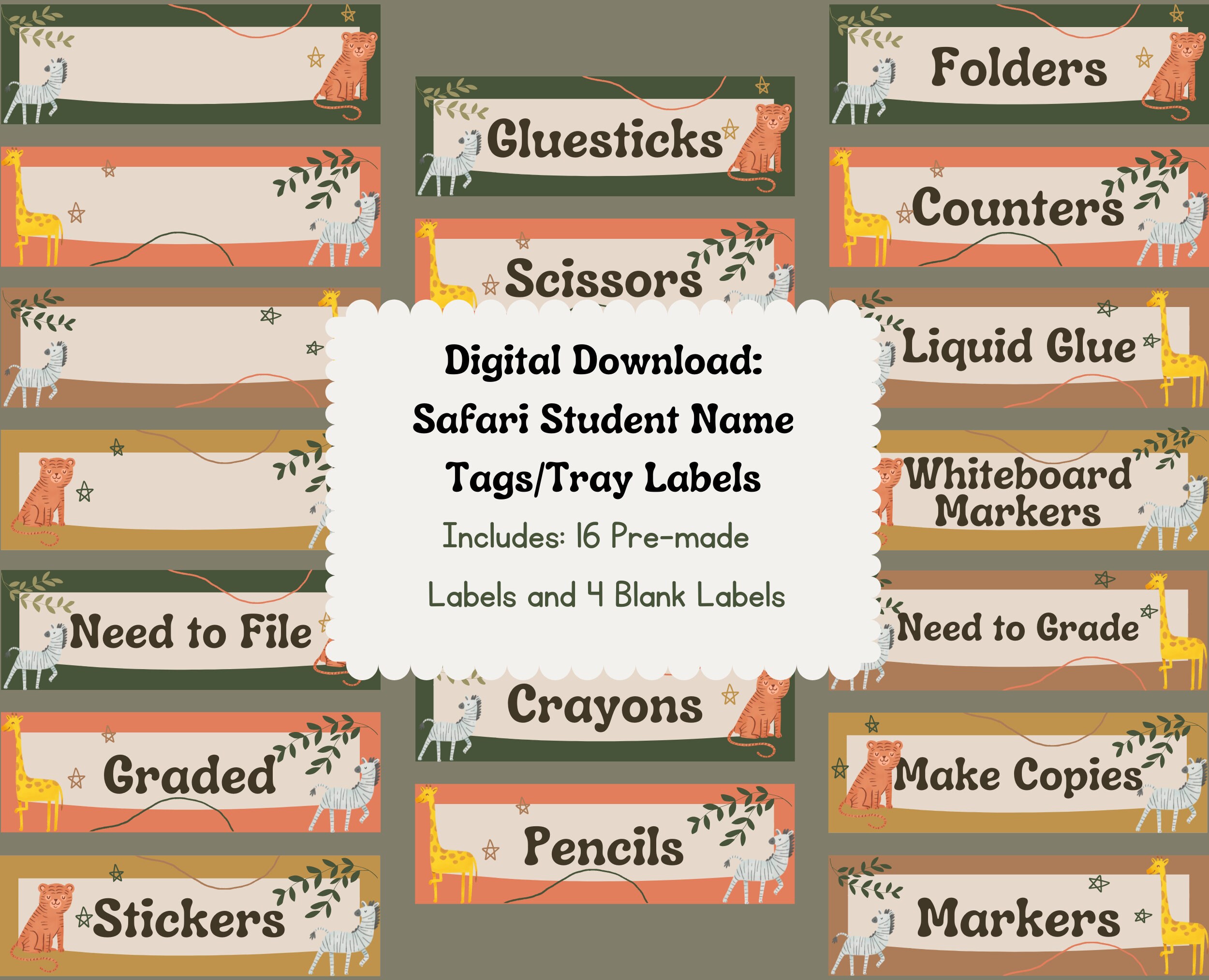 Digital Download Safari Student Name Labels | Digital Download Teacher ...
