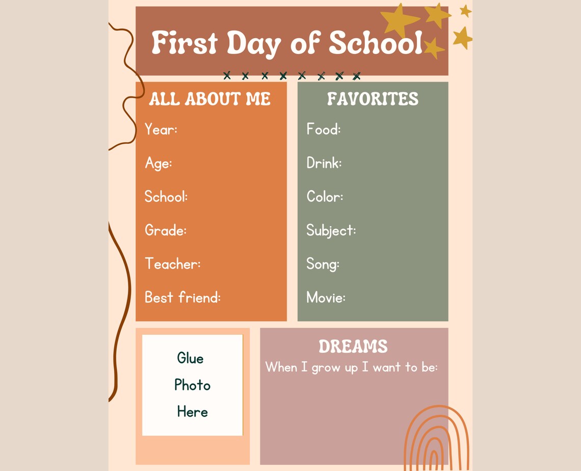 First Day of School Activity Digital Download Boho Themed First Day of ...