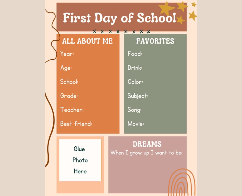 First Day of School Activity Digital Download | Boho Themed First Day ...