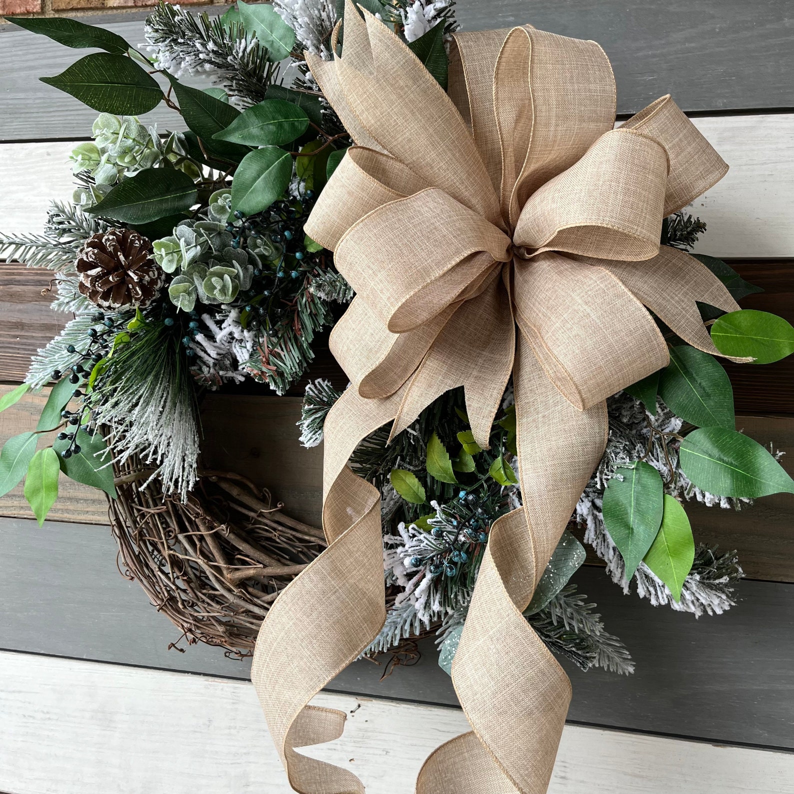 Winter Wreath Neutral Wreath Flocked Wreath Front Door - Etsy