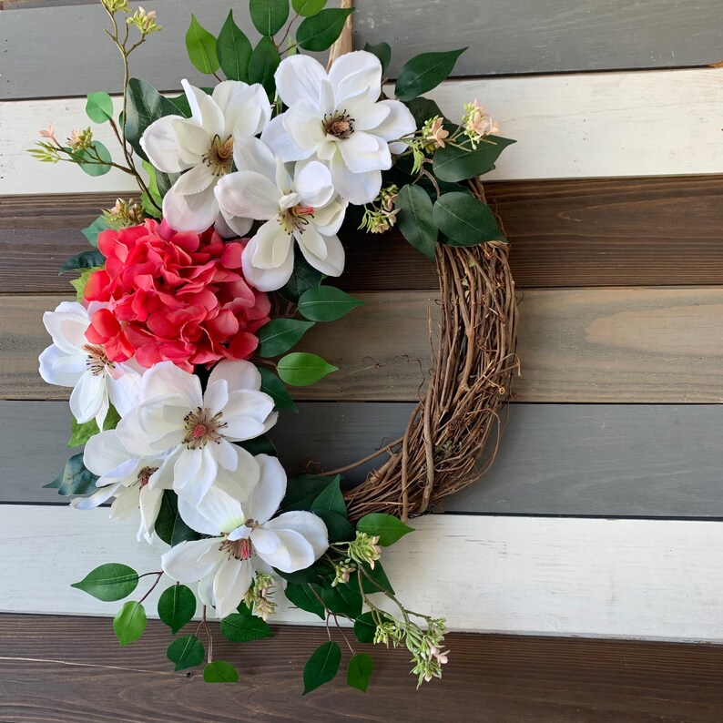 Spring Magnolia Wreath Magnolia Wreath Spring Hydrangea - Etsy