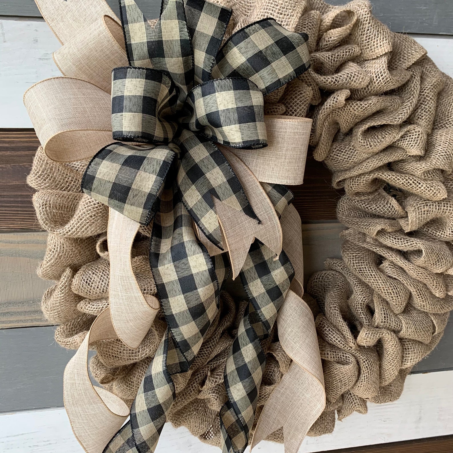 Farmhouse burlap wreath rustic burlap wreath buffalo plaid | Etsy
