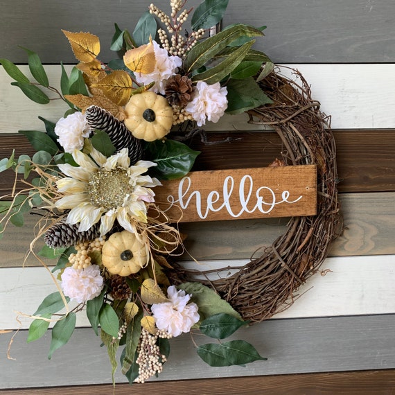Fall Wreath Autumn Wreath Rustic Fall Wreath Hello Fall | Etsy