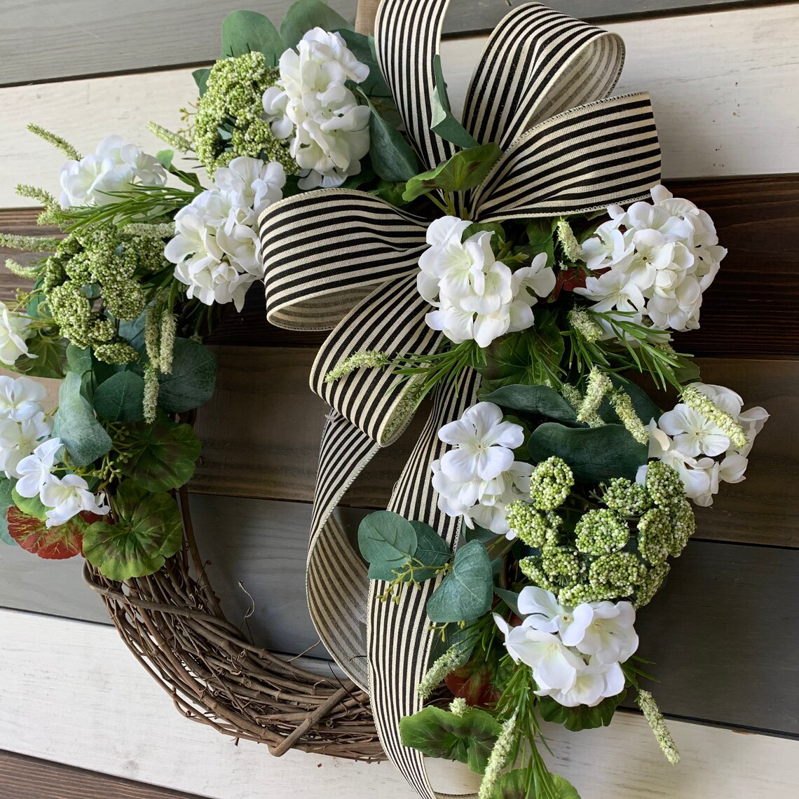Summer neutral wreath everyday wreath geranium wreath | Etsy