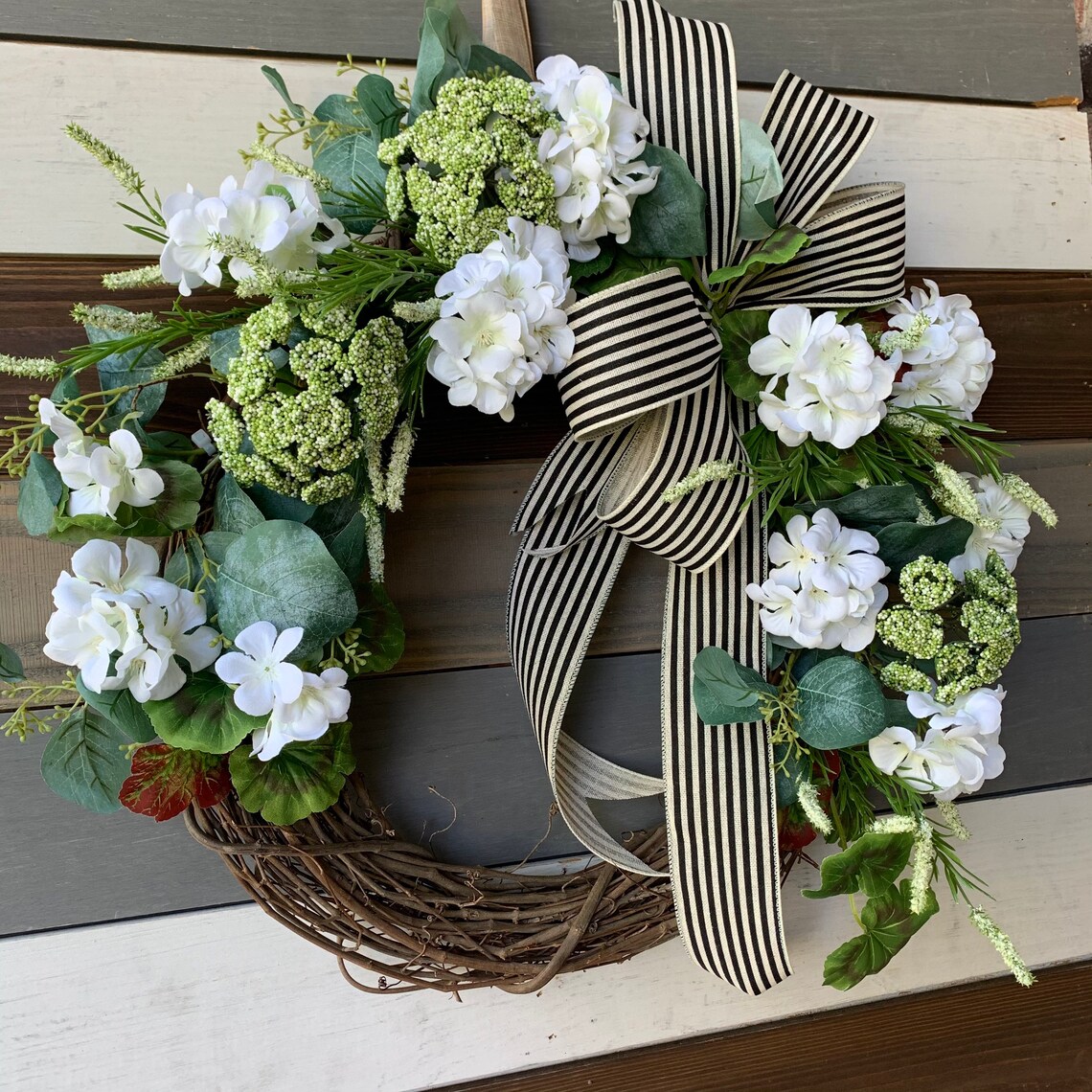 Summer neutral wreath everyday wreath geranium wreath | Etsy