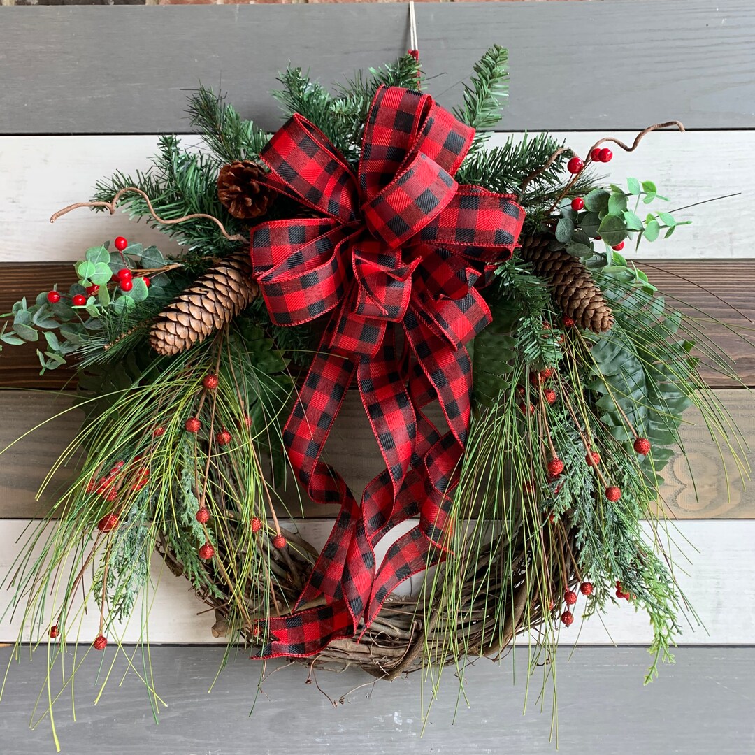 Buffalo Plaid Rustic Wreath Buffalo Plaid Winter Wreath - Etsy