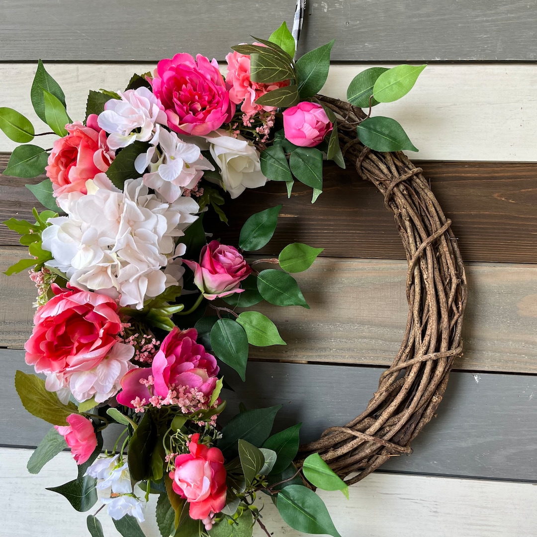 Spring Floral Wreath, Spring Hydrangea Wreath, Summer Wreath, Easter ...
