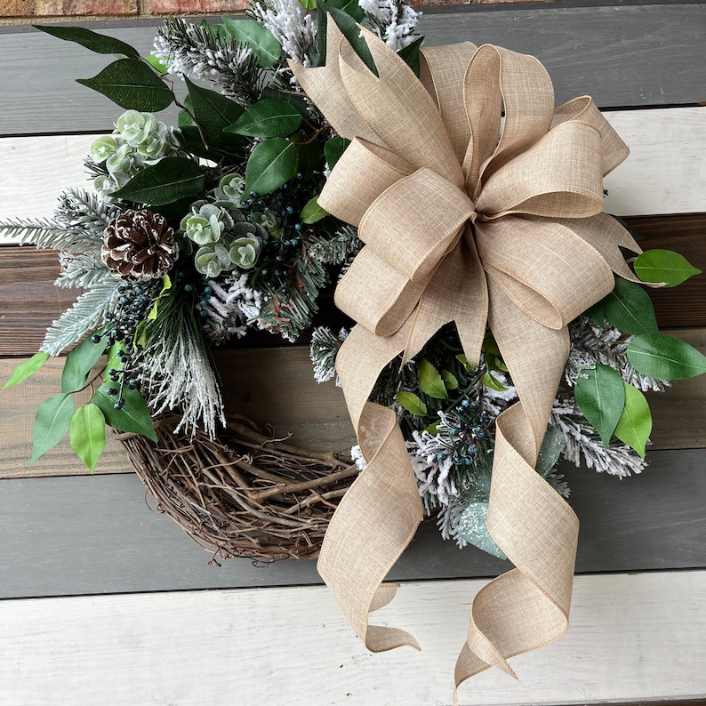 Winter Wreath Neutral Wreath Flocked Wreath Front Door - Etsy