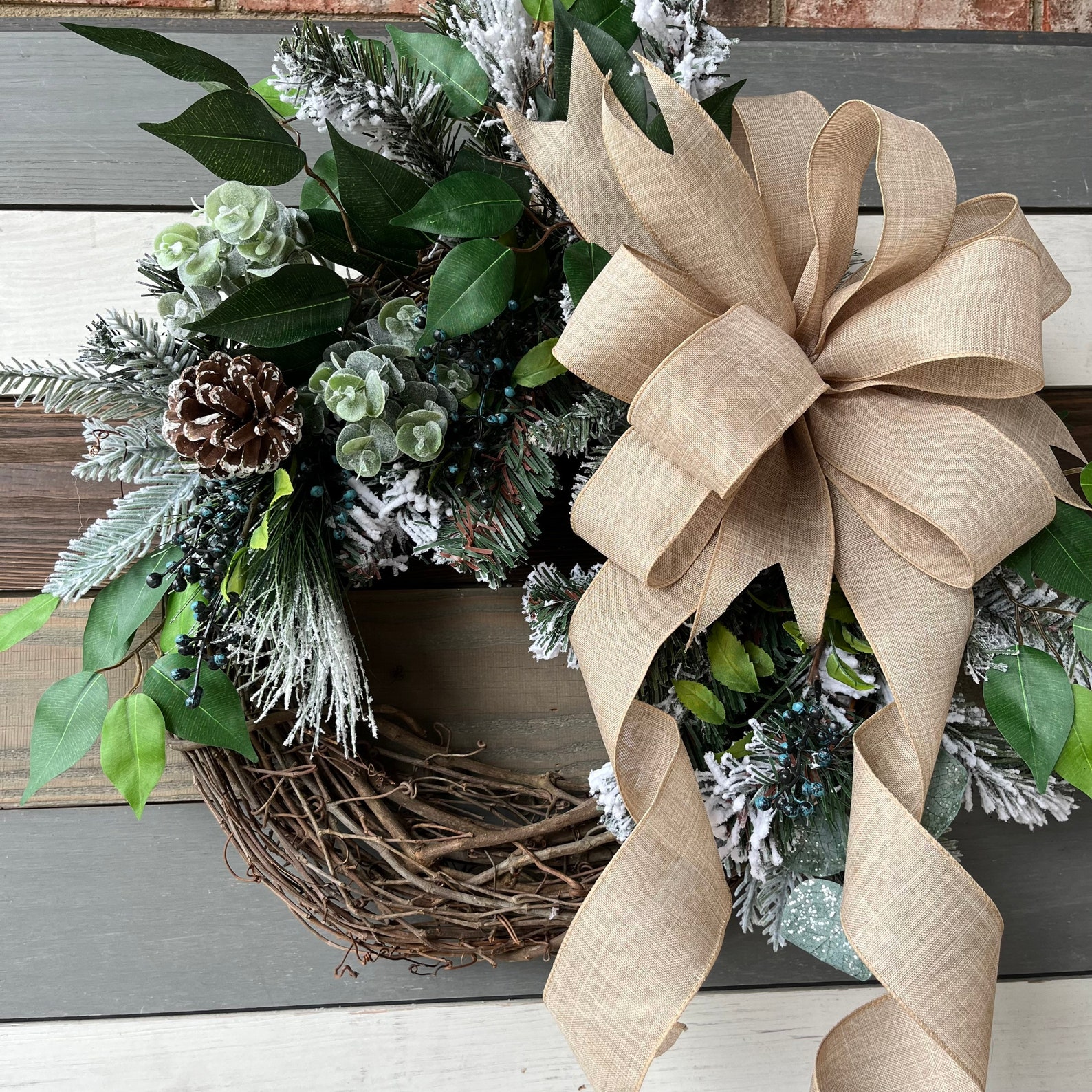 Winter Wreath Neutral Wreath Flocked Wreath Front Door - Etsy
