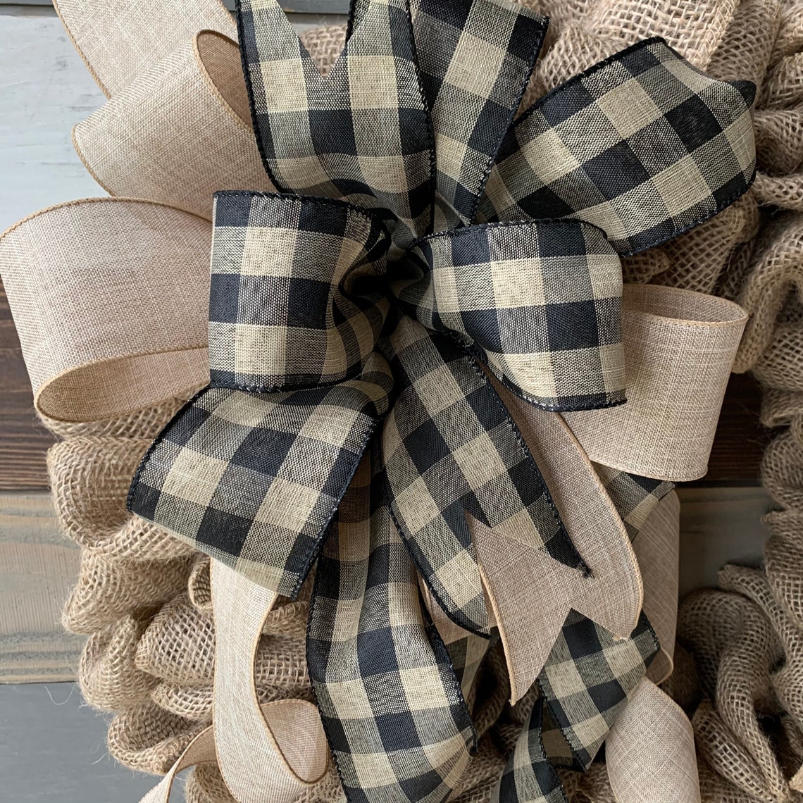 Farmhouse burlap wreath rustic burlap wreath buffalo plaid | Etsy