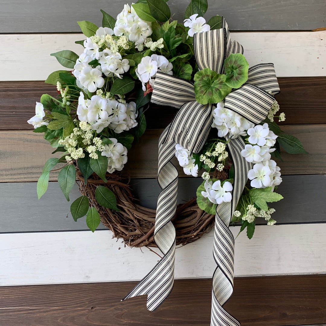 Summer Neutral Wreath, Everyday Wreath, Geranium Wreath, Farmhouse ...