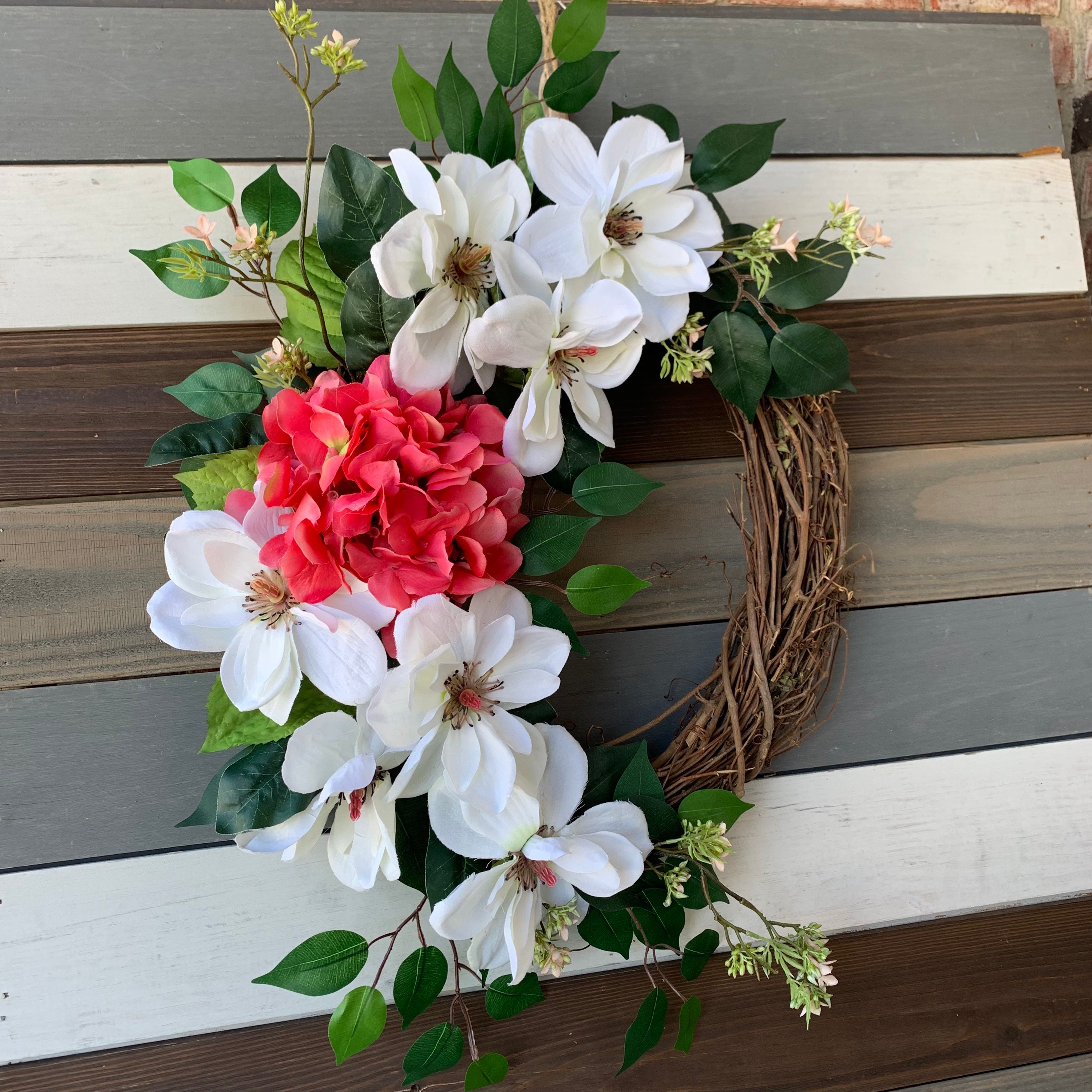 Spring Magnolia Wreath Magnolia Wreath Spring Hydrangea - Etsy