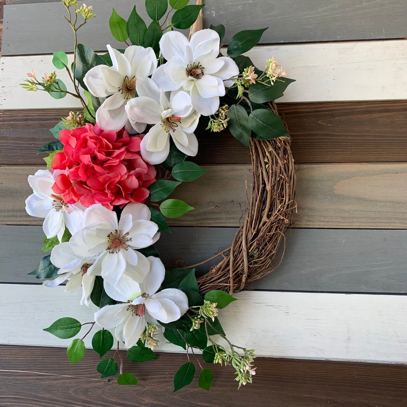 Spring Magnolia Wreath Magnolia Wreath Spring Hydrangea - Etsy