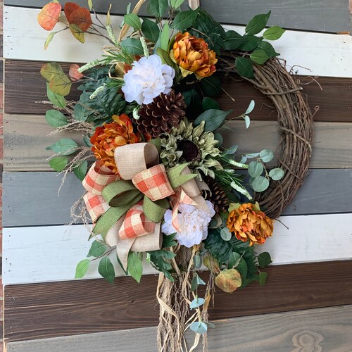 Rustic Fall Wreath for Front Door Farmhouse Wreath Deco | Etsy