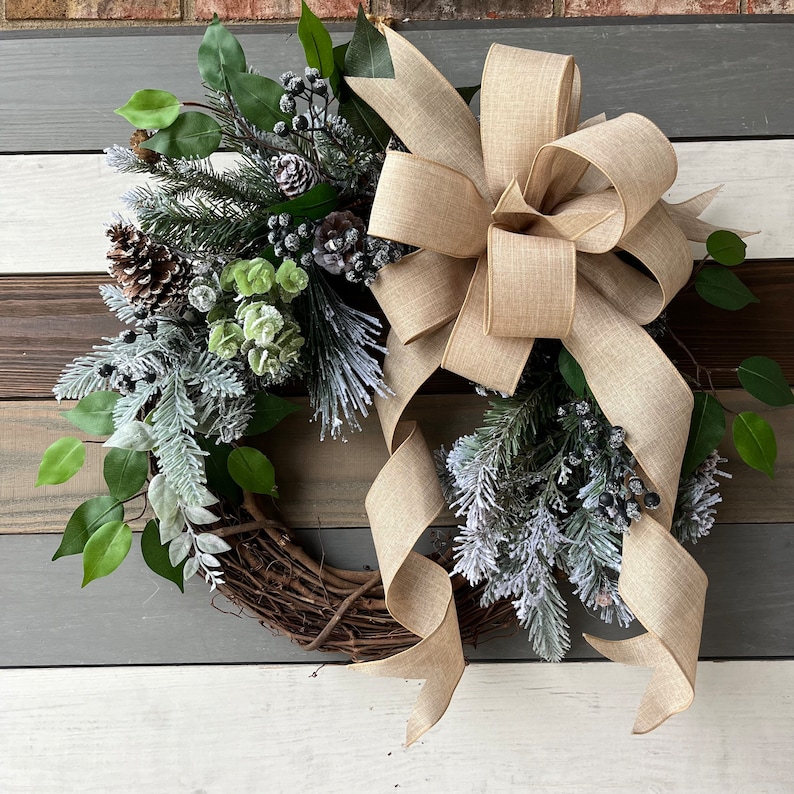 Winter Wreath Neutral Wreath Flocked Wreath Front Door - Etsy