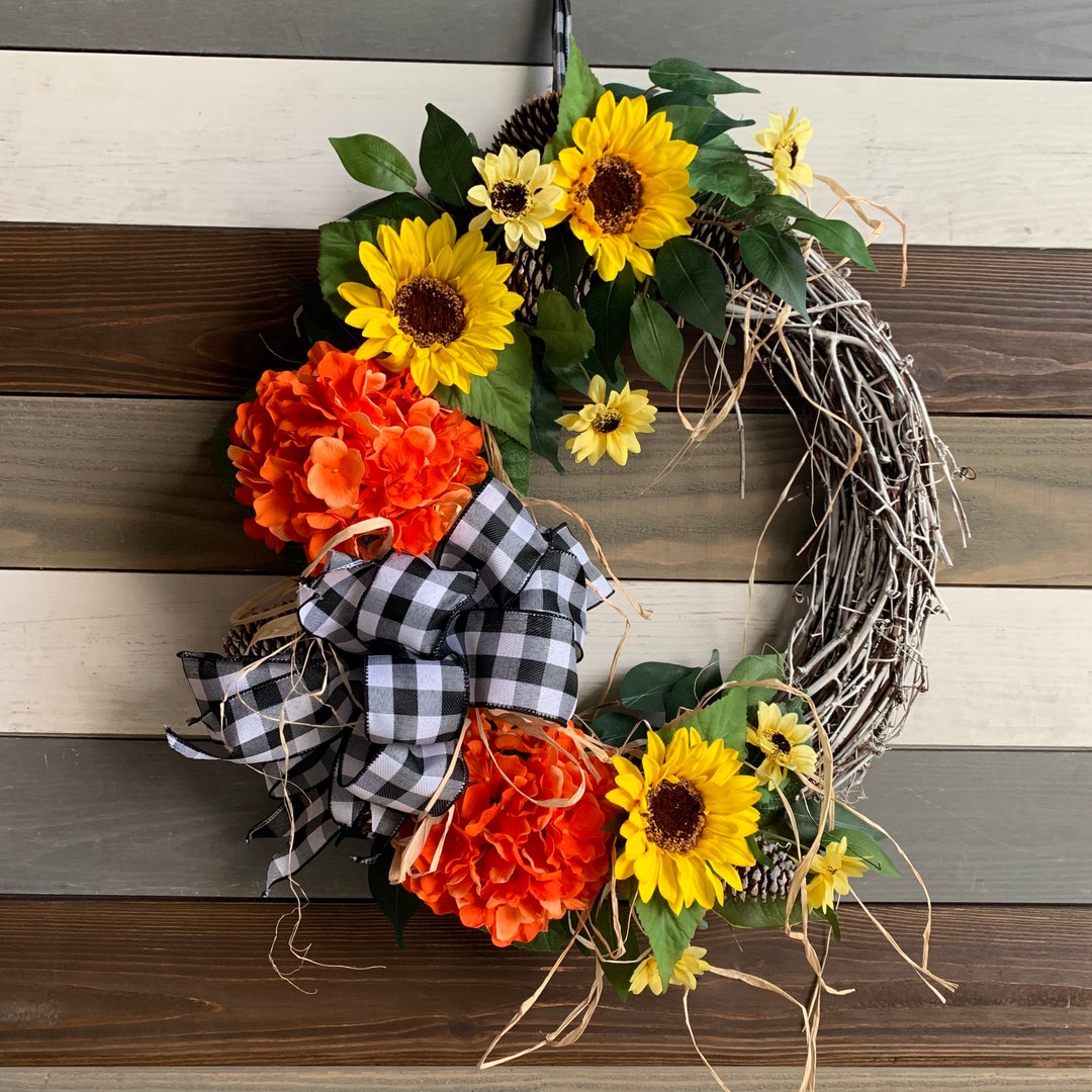Fall Hydrangea Wreath Fall Sunflower Wreath Fall Front Door - Etsy