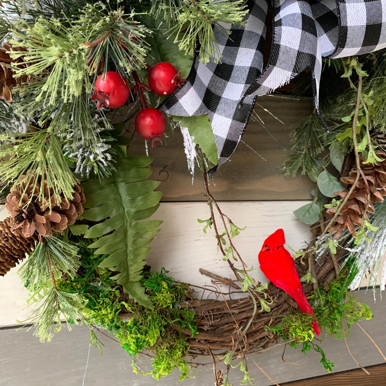 Winter Wreath Buffalo Plaid Cardinal Christmas Wreath - Etsy